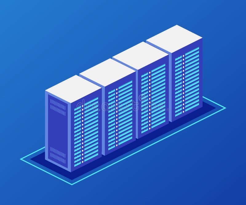 Isometric Server Room and Big Data Processing Concept, Datacenter and ...