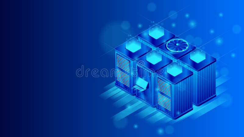 Isometric Server Room Concept Cloud Data Storage Stock Vector