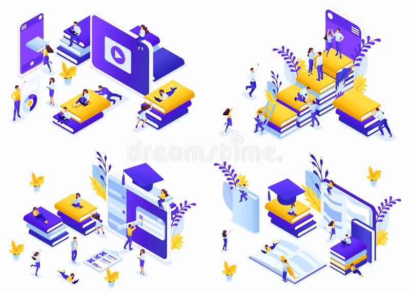 Isometric Set Concept for Education Stock Vector - Illustration of ...