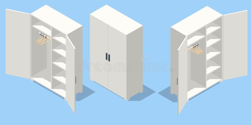 Isometric Set Icons of Large Empty Wardrobes. Empty White Wardrobe and ...