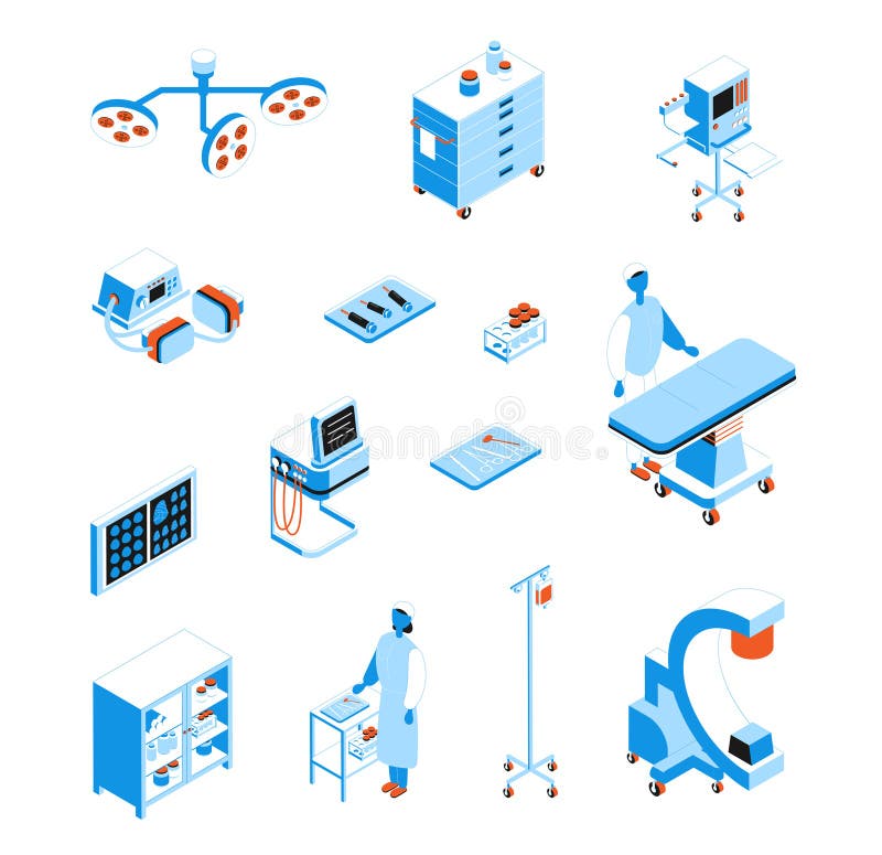 Isometric Set of Icons with Surgical Equipment Instruments and ...