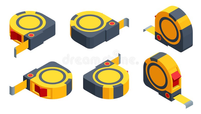Isometric Set Icons of Tape Measure Isolated on White Background. Tape ...