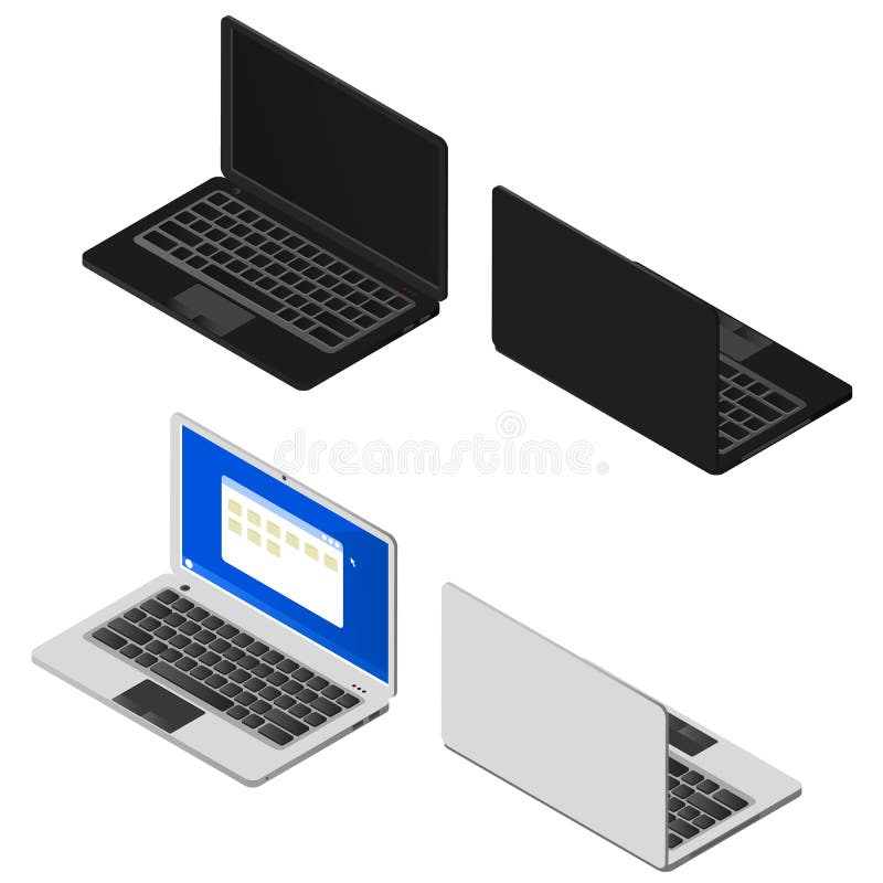 Isometric Set of Laptops. Black and Silver Computers Stock Vector ...