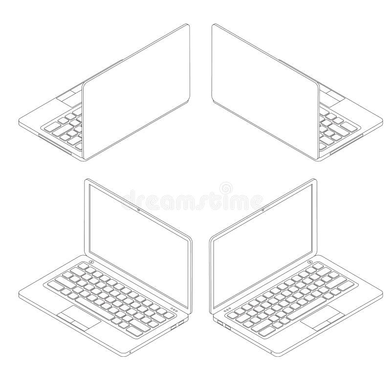 Isometric Set of Laptops. Linear Computers Stock Vector - Illustration ...