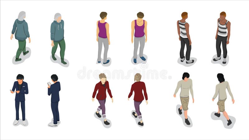Isometric Set Man People Pose Activity Stock Vector - Illustration of ...