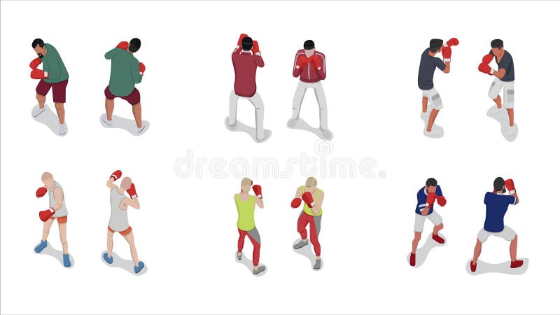 Isometric Set Man People Practice Boxing and Punching Pose Activity ...