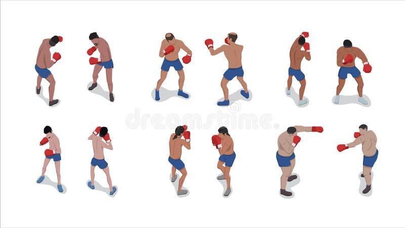 Isometric Set Man People Practice Boxing and Punching Pose Activity ...