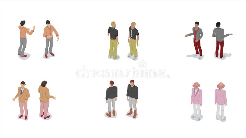 Isometric Set Man People Standing Pose Activity with Casual Wear Stock ...