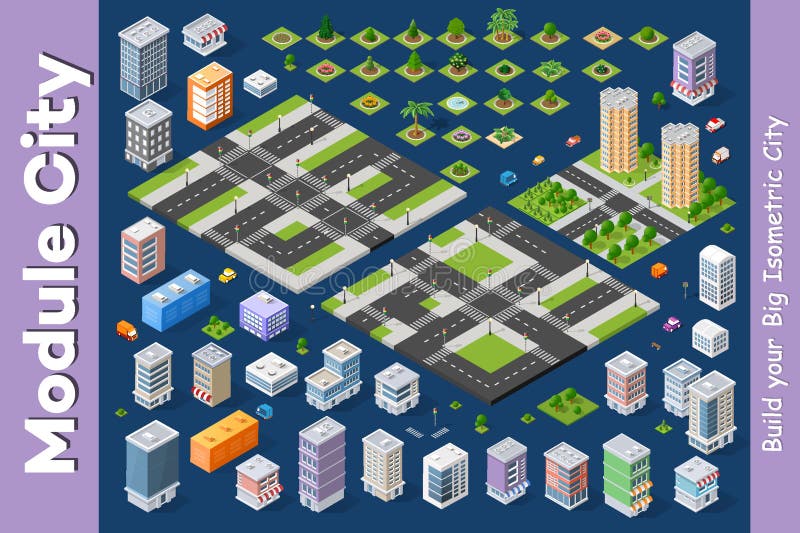 Isometric set module city stock vector. Illustration of apartment ...
