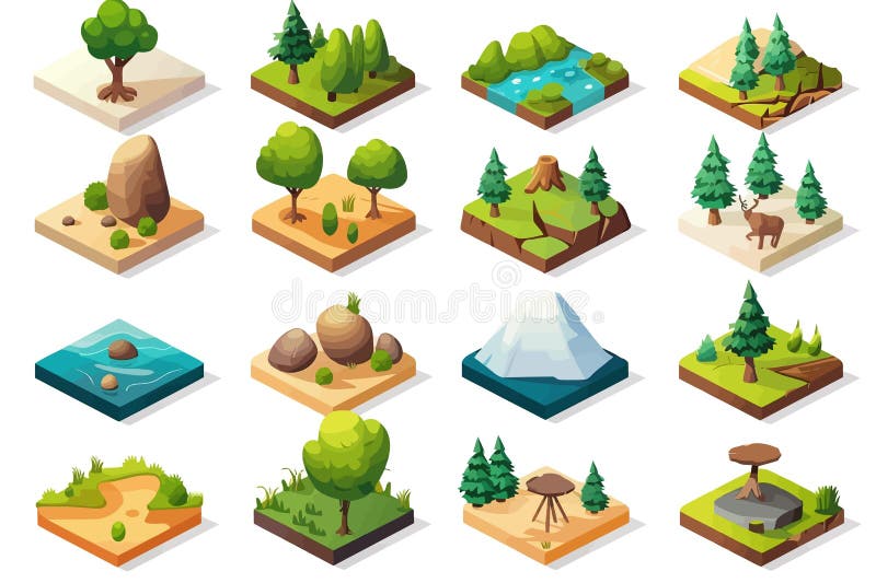 Isometric Set of Nature Tiles Isolated Vector Style Stock Vector ...