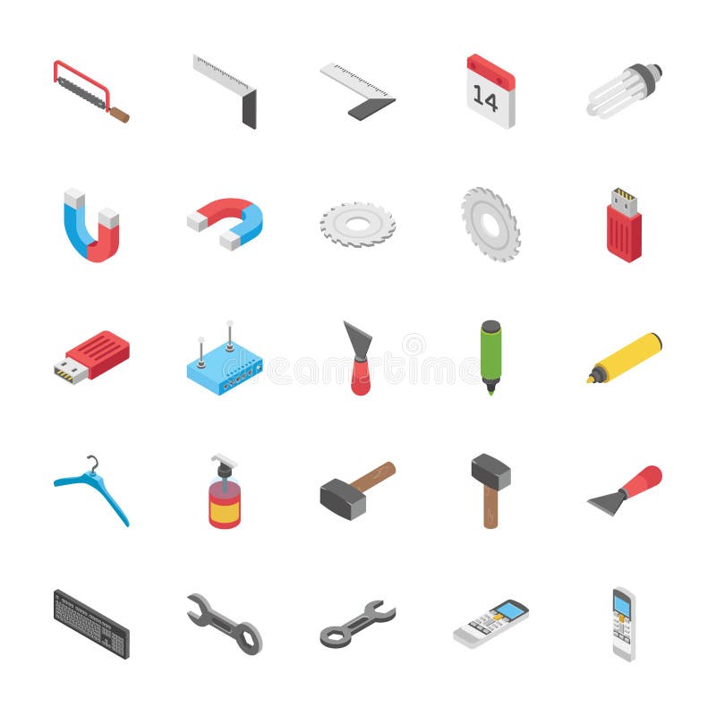 Isometric Set Of Objects stock illustration. Illustration of saver ...