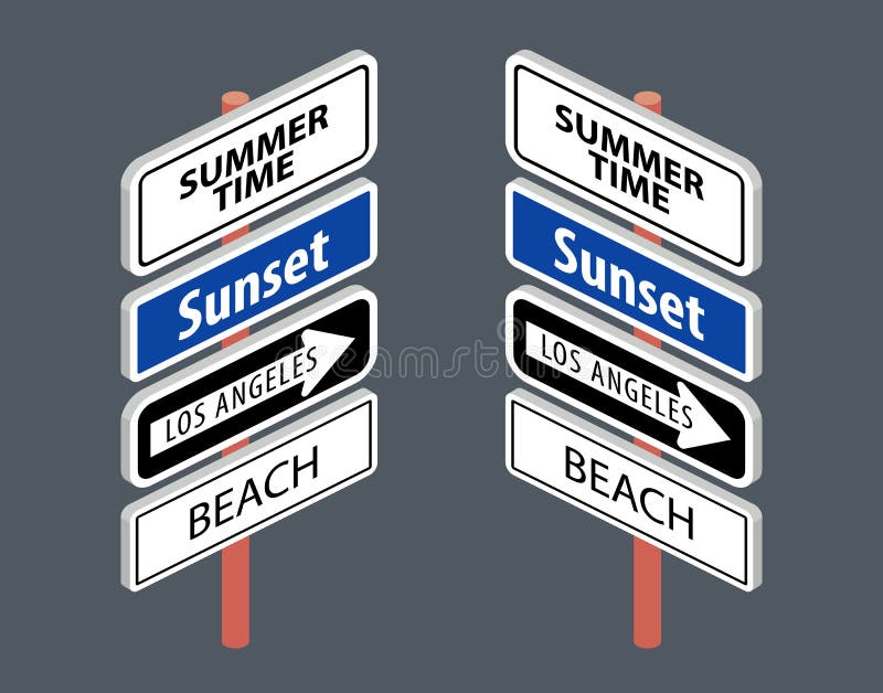 Isometric Set of Pillars with Arrow Direction Signs for Map.Vector ...