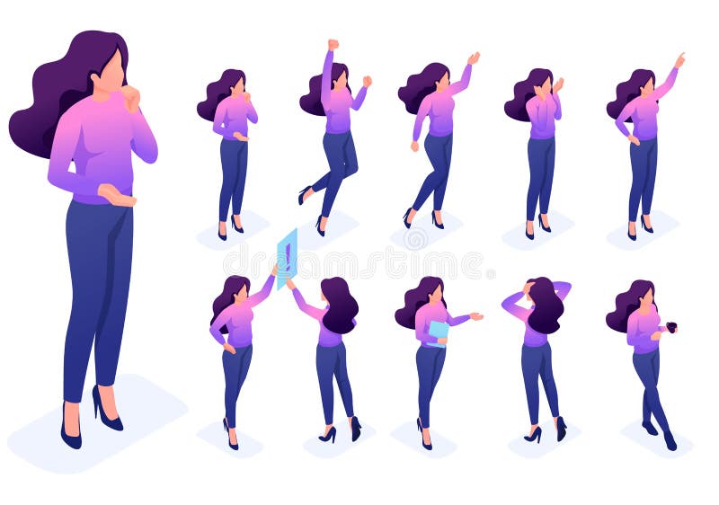 Set Poses Gestures Character, Woman Create Vector Stock Vector ...