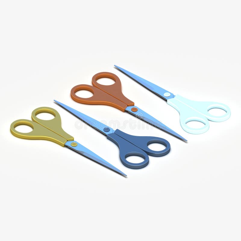 Isometric. Set of Scissors of Different Colors Stock Illustration ...