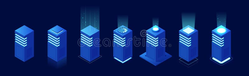 Isometric Set Server or Hardware Equipment Isolated on Background ...