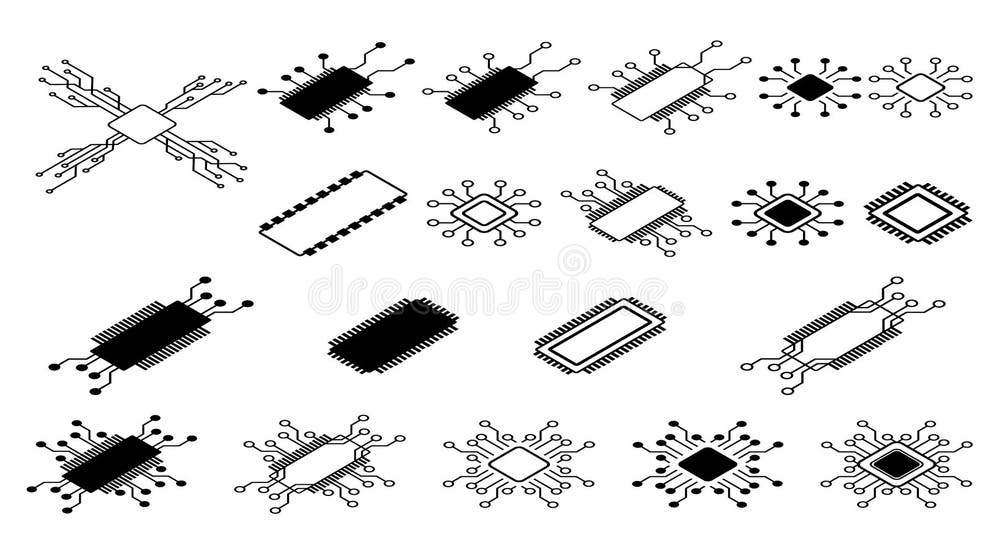 Isometric Set of Simple Schematic Chips and Components for ...