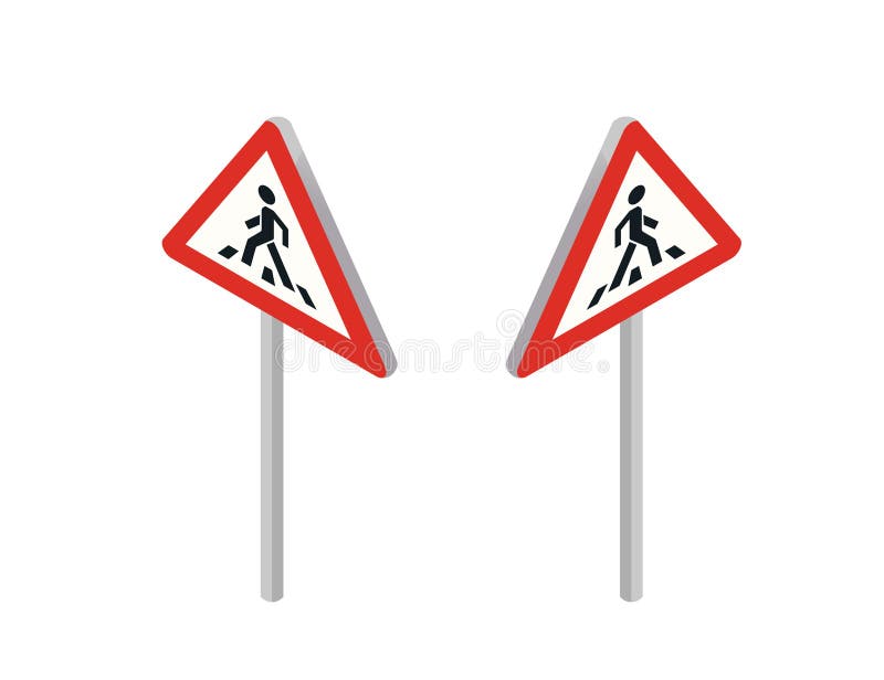 Isometric Set of Two Triangular Pedestrian Crossing Signs. Red Borders ...
