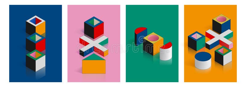 Isometric Shape. Abstract Poster Design for School. Figures Stack Stock ...