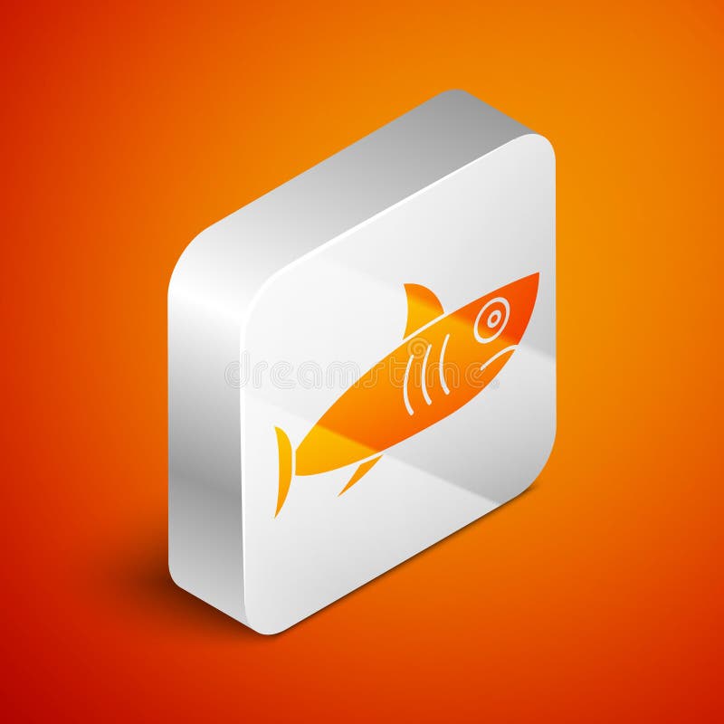 Isometric Shark Icon Isolated on Orange Background. Silver Square ...