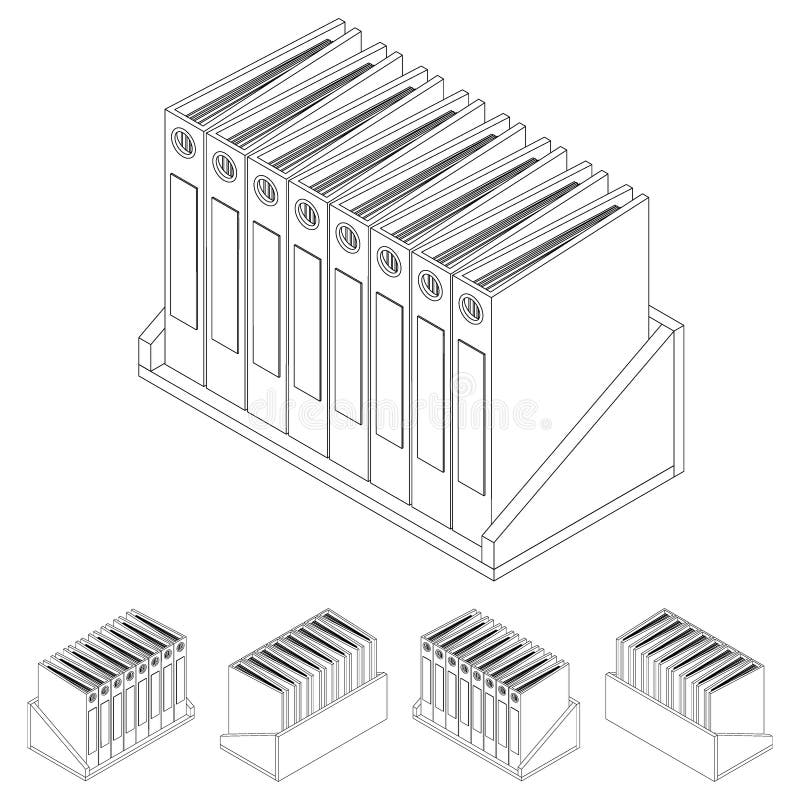 Isometric Shelf with Folders. Office Shelf with Documents and Files in ...
