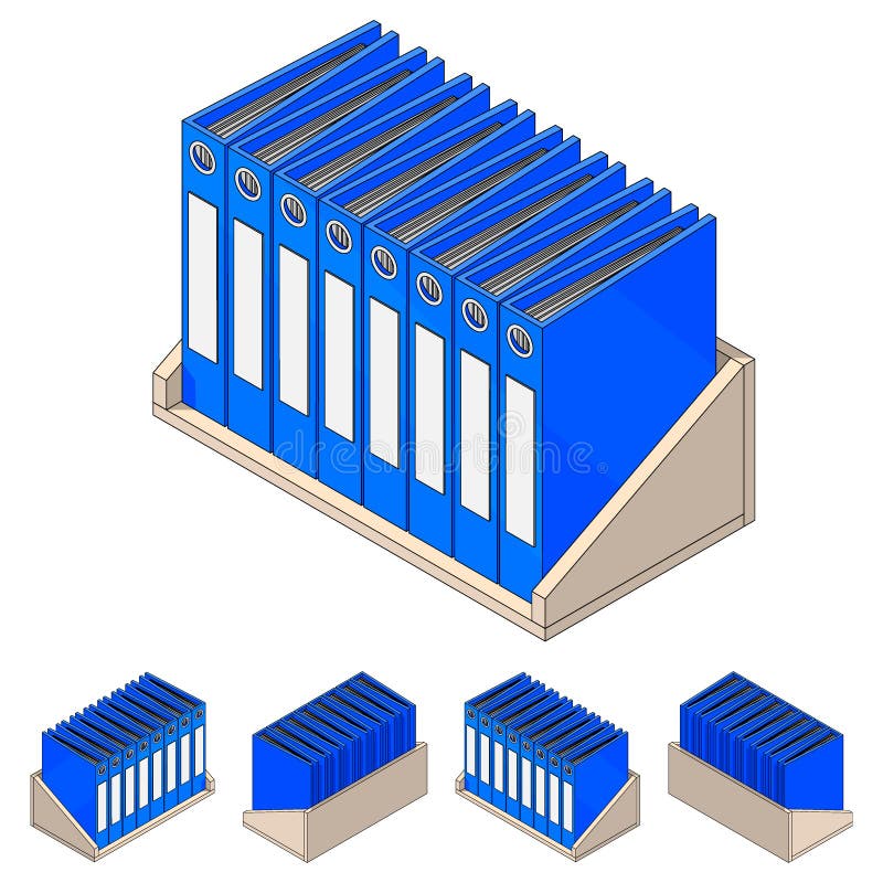 Isometric Shelf with Folders. Office Shelf with Documents and Files in ...