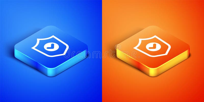 Isometric Shield with Check Mark Icon Isolated on Blue and Orange ...