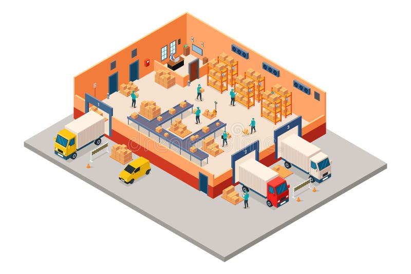Distribution warehouse stock vector. Illustration of worker - 43838815