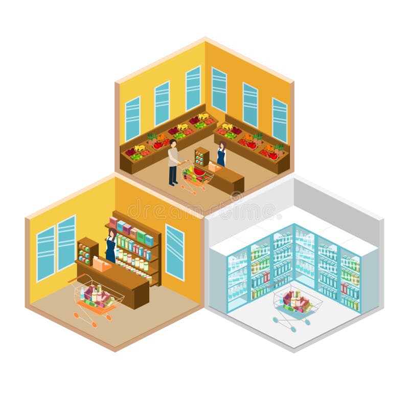 Isometric Shop Vector Icon Illustration Set Stock Vector - Illustration ...