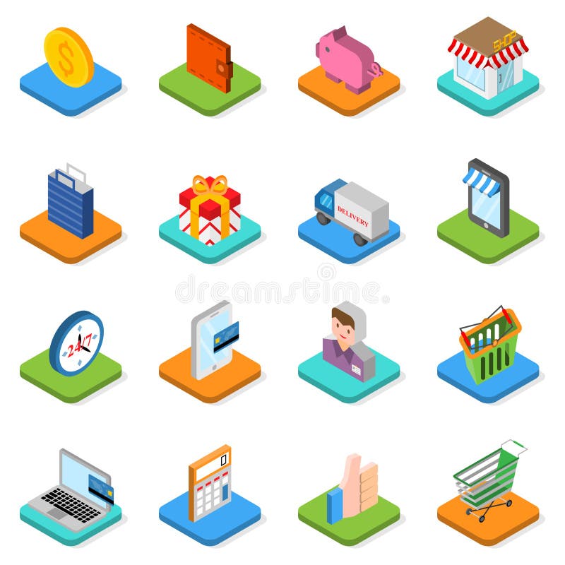 Isometric Shopping Icon Set. 3D Vector Symbols Stock Vector ...