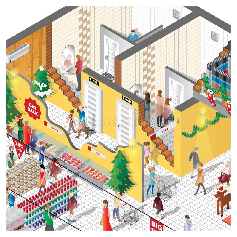 Isometric of a Shopping Mall. Vector Illustration Decorative Design ...