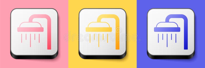 Isometric Shower Head with Water Drops Flowing Icon Isolated on Pink ...