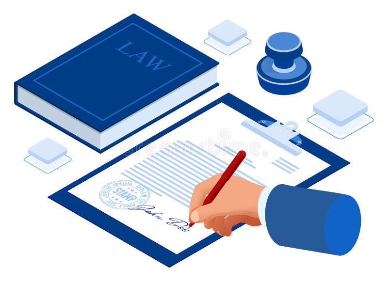 Isometric Signed a Contract with a Stamp. Document with a Signature ...
