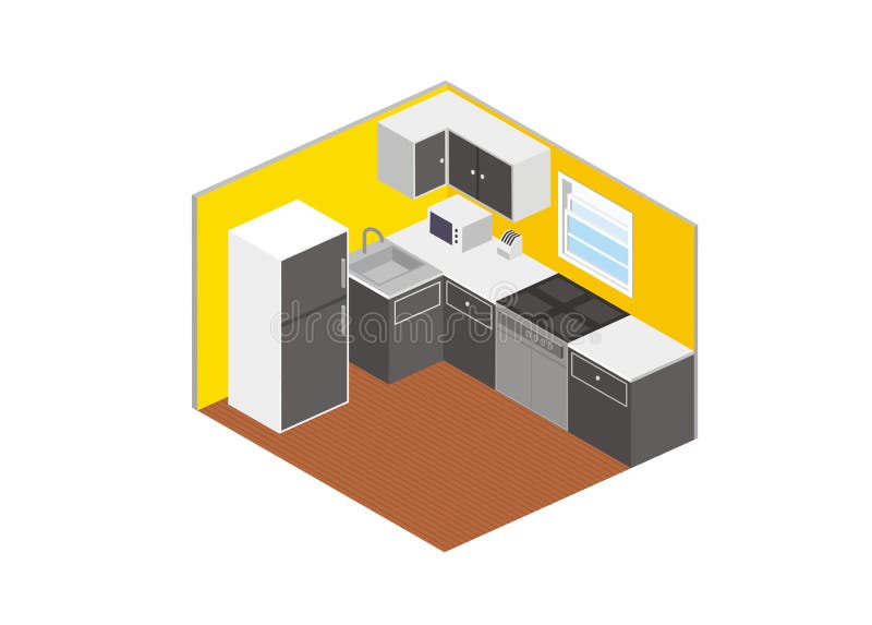 Isometric simple kitchen stock vector. Illustration of desk - 73441437