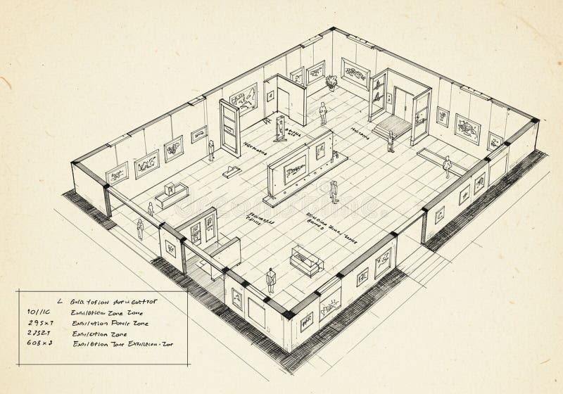 Isometric Sketch of an Exhibition Room with Labeled Zones. the Room ...