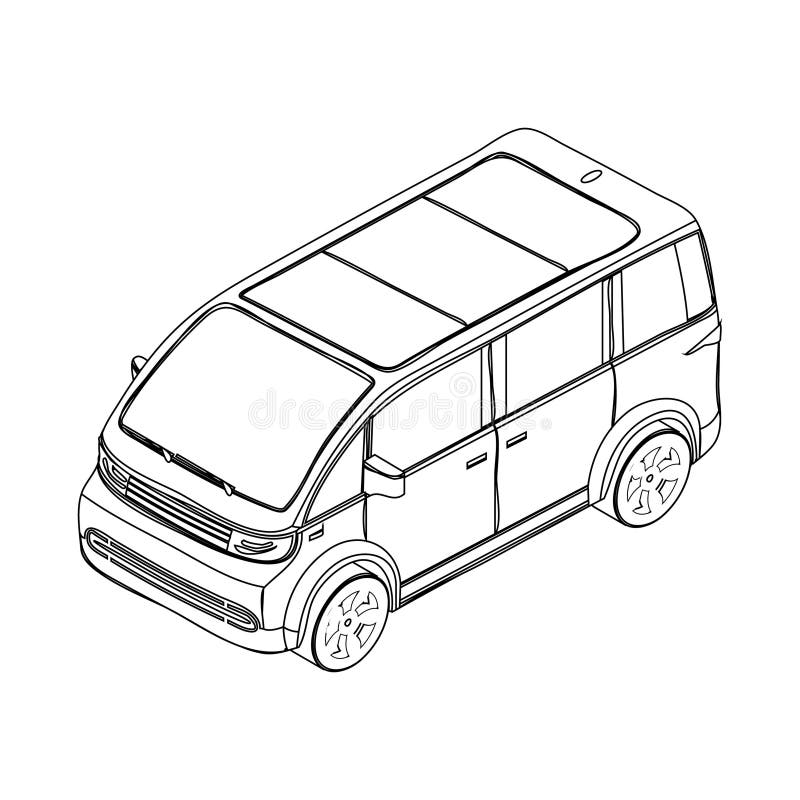 Isometric Sketch of a Modern Minivan with a Sleek Design. Vector Line ...