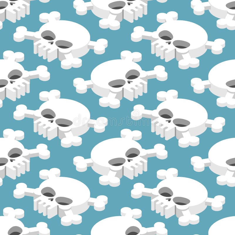 Isometric Skull Seamless Pattern. Head Skeletal Pattern. Crossbones ...