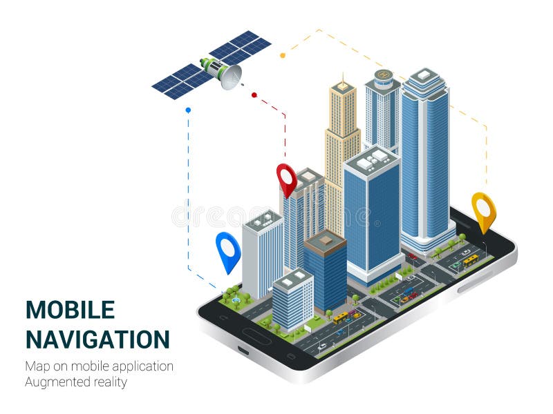 Isometric Smart City or Mobile Navigation Concept. Mobile Gps ...