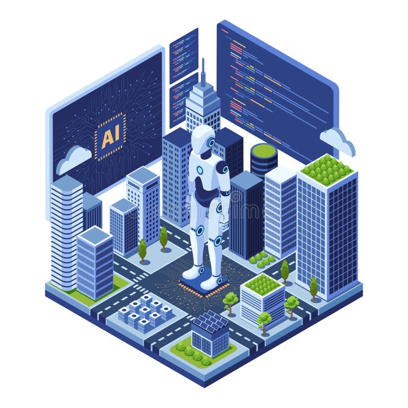 Isometric Smart City Powered by Ai Artificial Intelligence Stock Vector ...