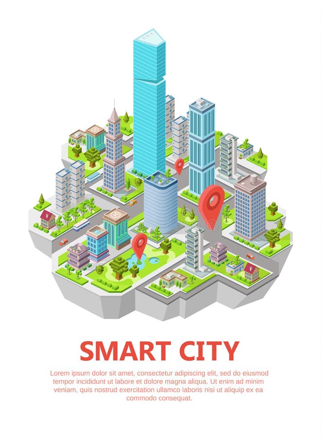 Isometric Smart City Vector Illustration 3d Residential Infrastructure ...