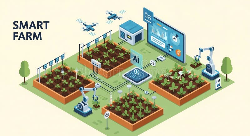 Smart Farm Technology with AI, IoT, Robotics, and Drones Stock ...