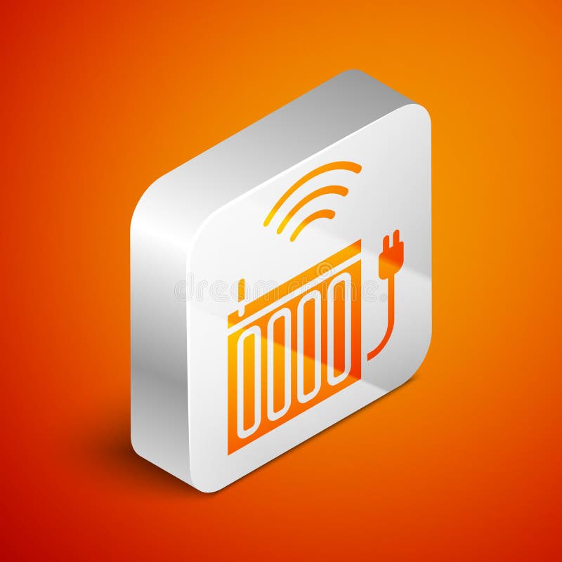 Isometric Smart Heating Radiator System Icon Isolated on Orange ...