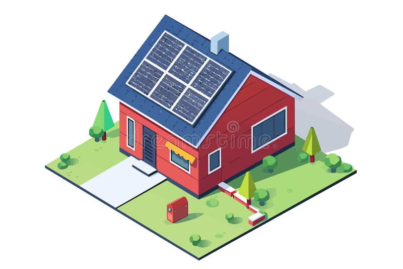 Isometric Smart Home with Solar Panels Isolated Stock Vector ...