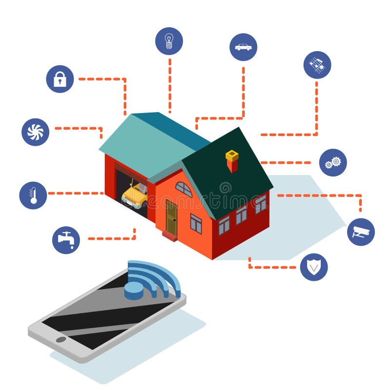 Isometric Smart House Control System Technology Mobile Device Vector ...