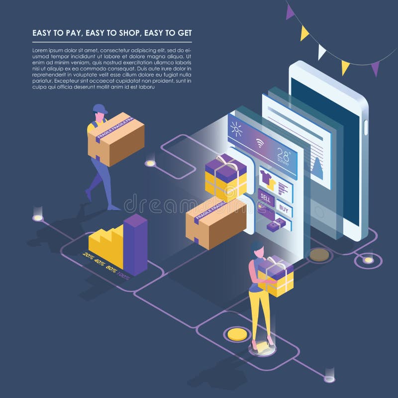 Isometric Smart Phone Online Shopping, Mobile Store, Distant Trade, E-commerce Flat Isometric ...