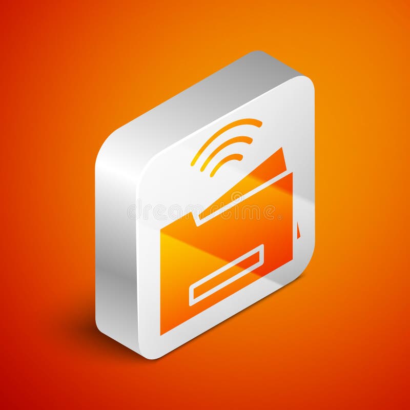 Isometric Smart Printer System Icon Isolated on Orange Background ...