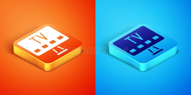 Isometric Smart Tv Icon Isolated on Orange and Blue Background ...