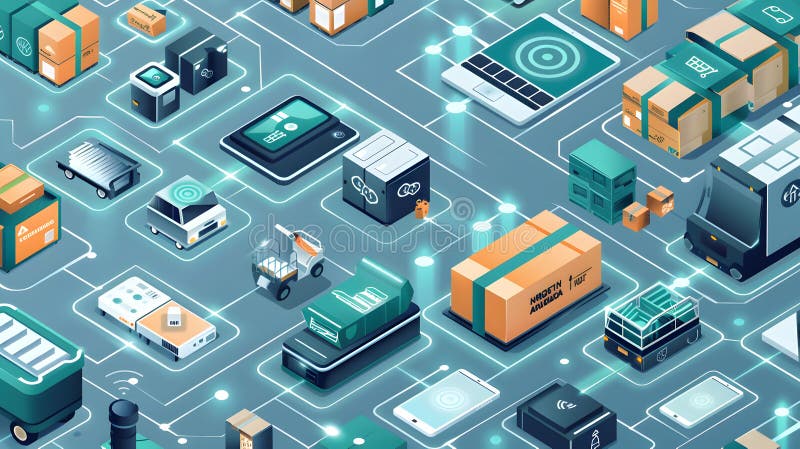 Isometric Smart Warehouse with IoT and Inventory Control Stock ...