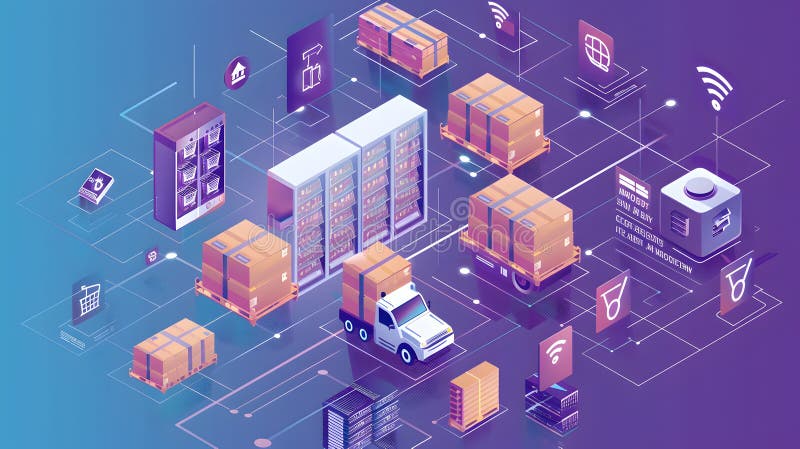 Isometric Smart Warehouse with IoT and Inventory Control Stock ...