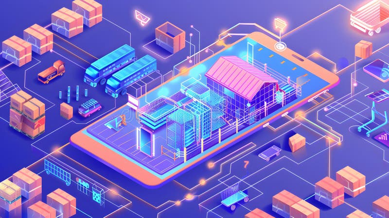 Isometric Smart Warehouse with IoT and Inventory Control Stock ...