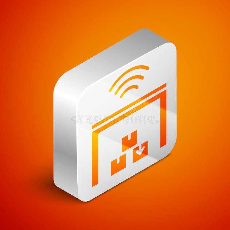 Isometric Smart Warehouse System Icon Isolated on Orange Background ...